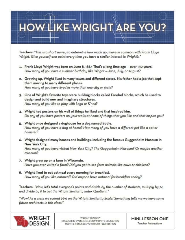 Frank Lloyd Wright Virtual Classroom Activity 1: Introduction to Frank ...