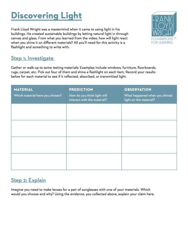 Frank Lloyd Wright Virtual Classroom: Discovering Light - Frank Lloyd ...