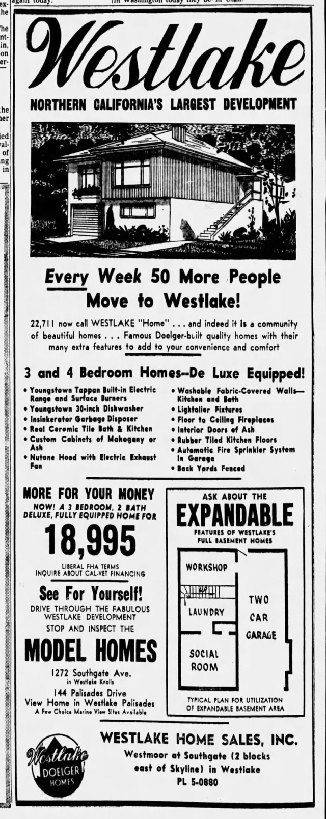 Henry Doelger, Westlake, Daly City GREAT AD San Francisco Examin ...